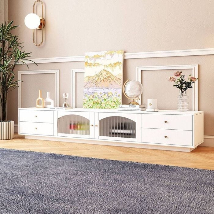 200cm White TV Cabinet Stand Unit 4 Drawers White Bunnings Australia