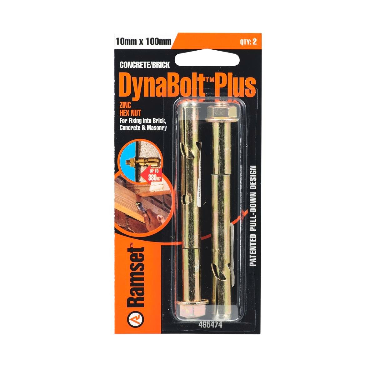 Ramset 10 x 100mm Dynabolt Plus Hex Nut Bolts - 2 Pack - Bunnings Australia
