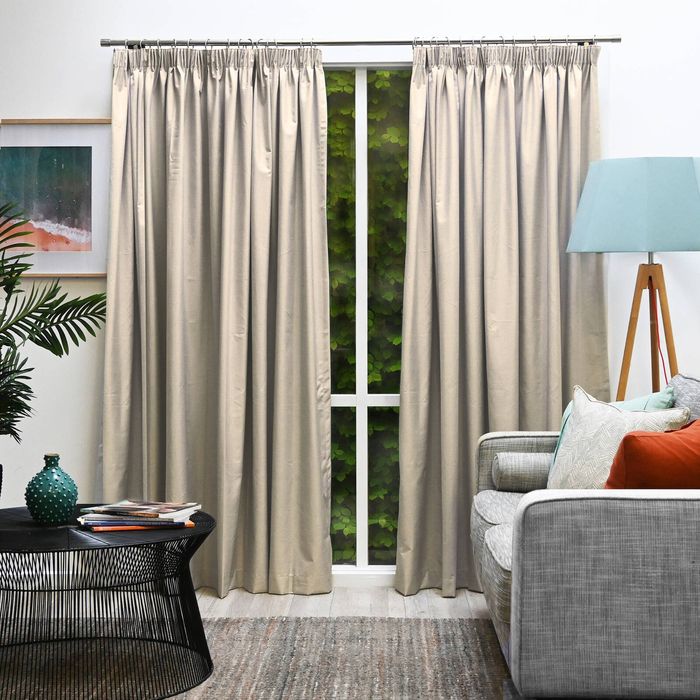 Claremont 240 x 205cm Natural Logan Pencil Pleat Blockout Curtain ...