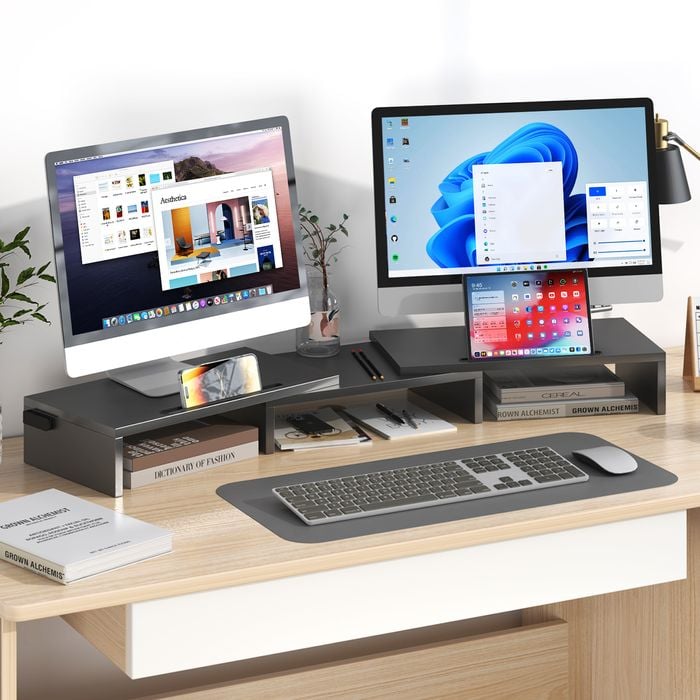 Advwin Dual Monitor Stand Riser Adjustable Length and Angle with 2 Slot ...