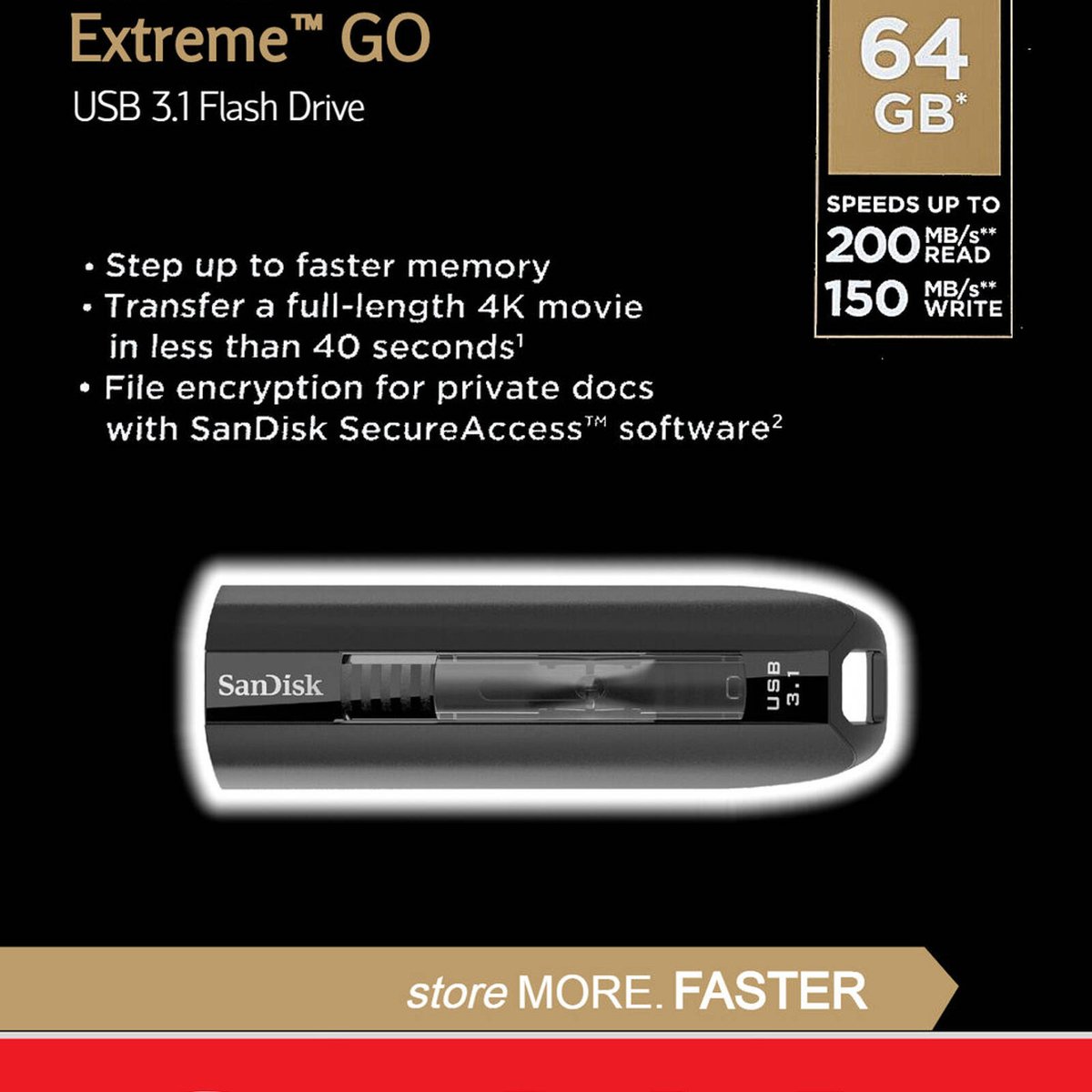 SanDisk USB Extreme GO 64GB 3.1 Flash Drive Memory Stick CZ800-064G - Bunnings Australia