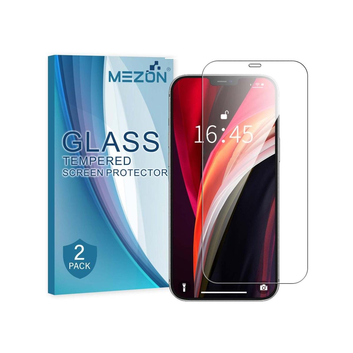 2 Pack MEZON Apple iPhone 12 Mini (5.4") Clear Tempered Glass Screen ...