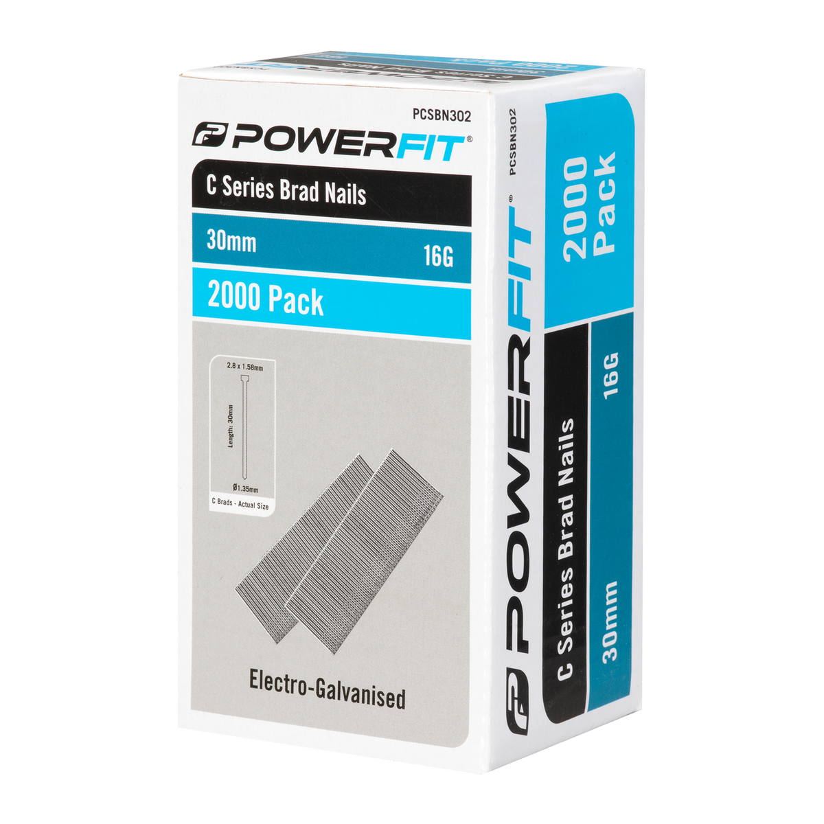 PowerFit 30mm C Series Electro-Galvanised Brad Nails - 2000 Pack ...