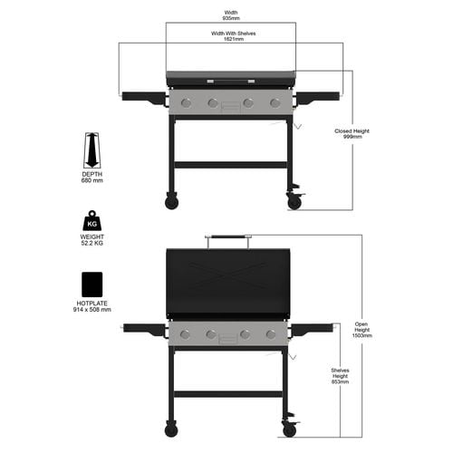 Jumbuck 1621mm Black 4 Burner Griddle BBQ - Bunnings New Zealand