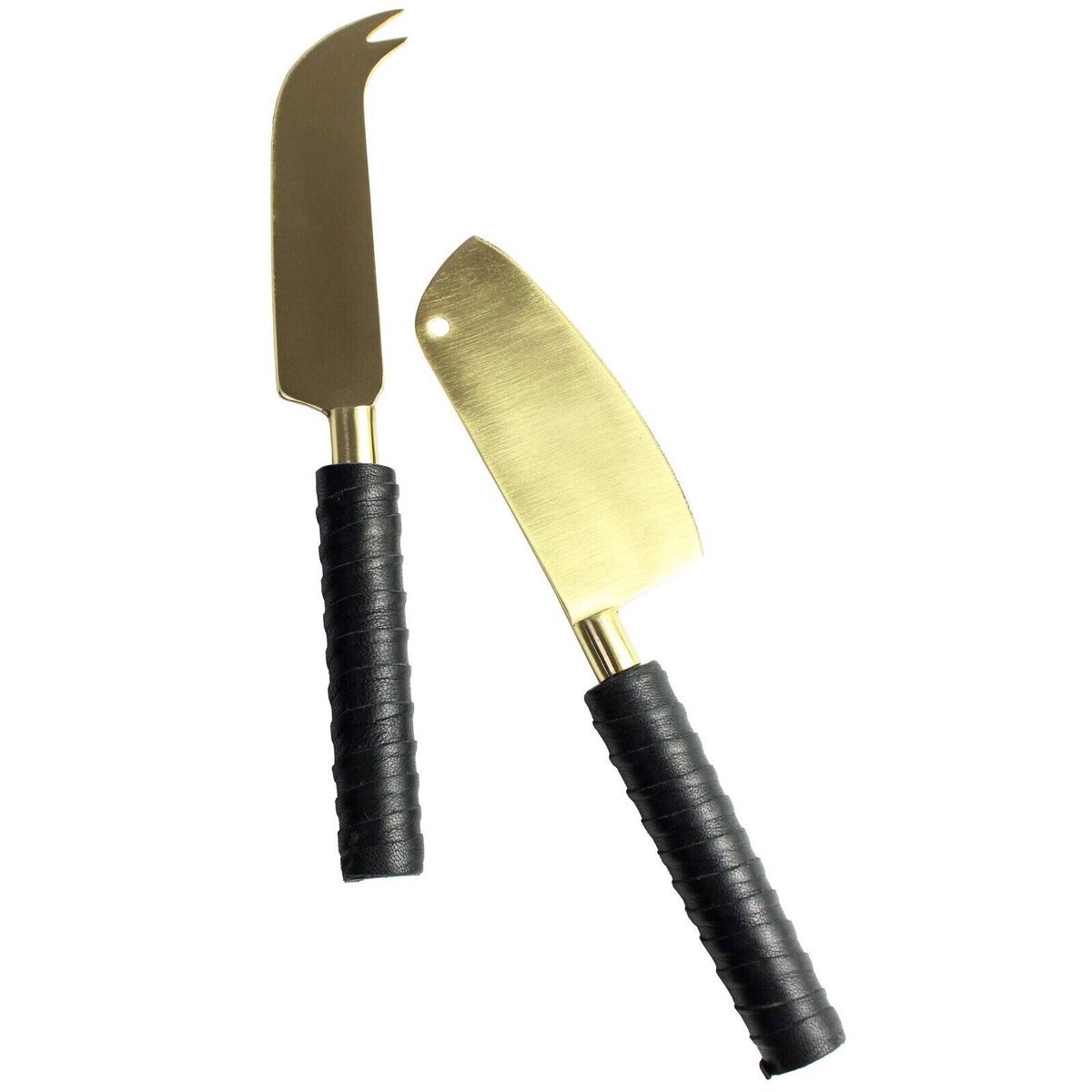 2pc LVD Entertaining Mix Brass Cheese Knives w/ Leather Handle Set ...
