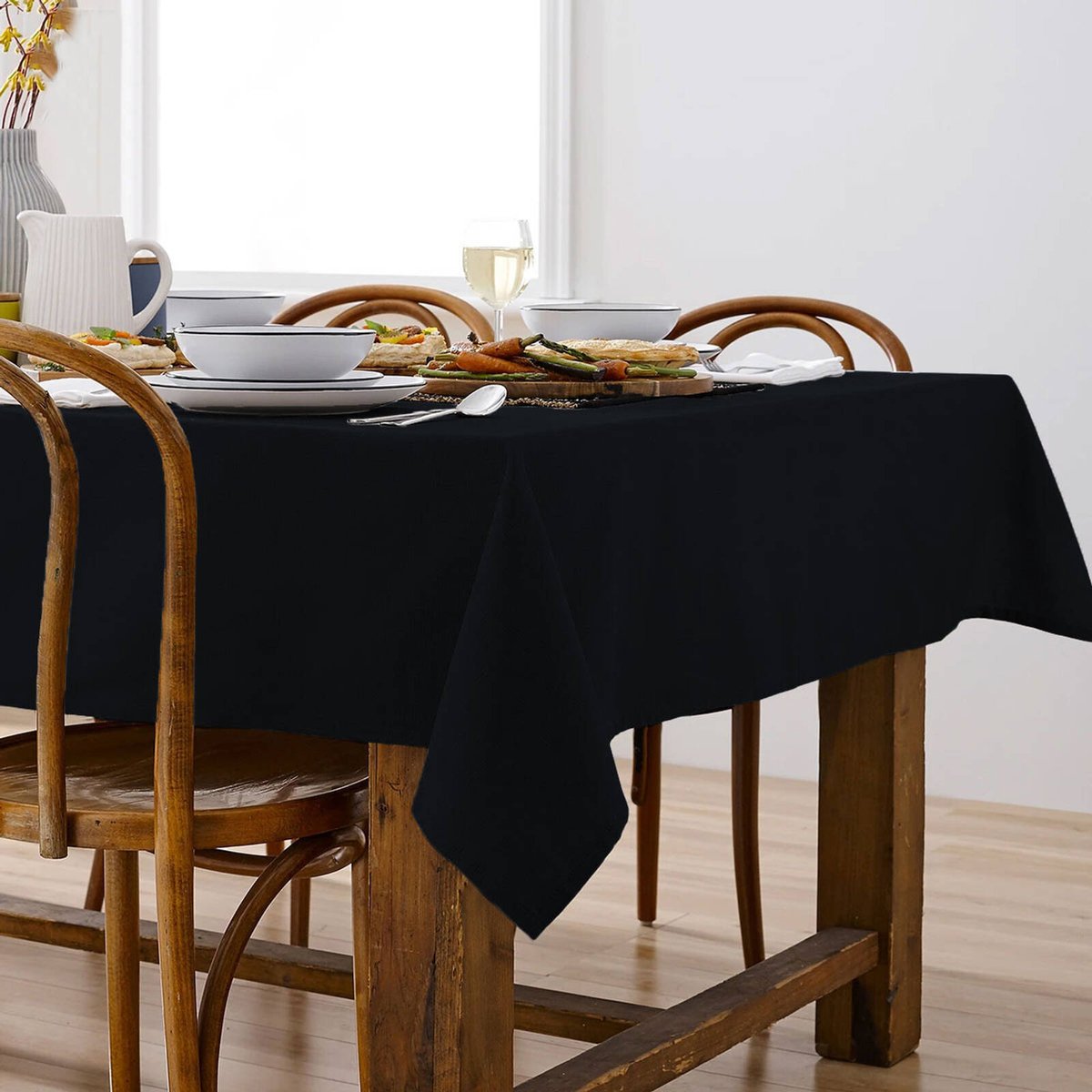 Ladelle Base Black Linen Look 100% Cotton Tablecloth 150 x 265 cm ...