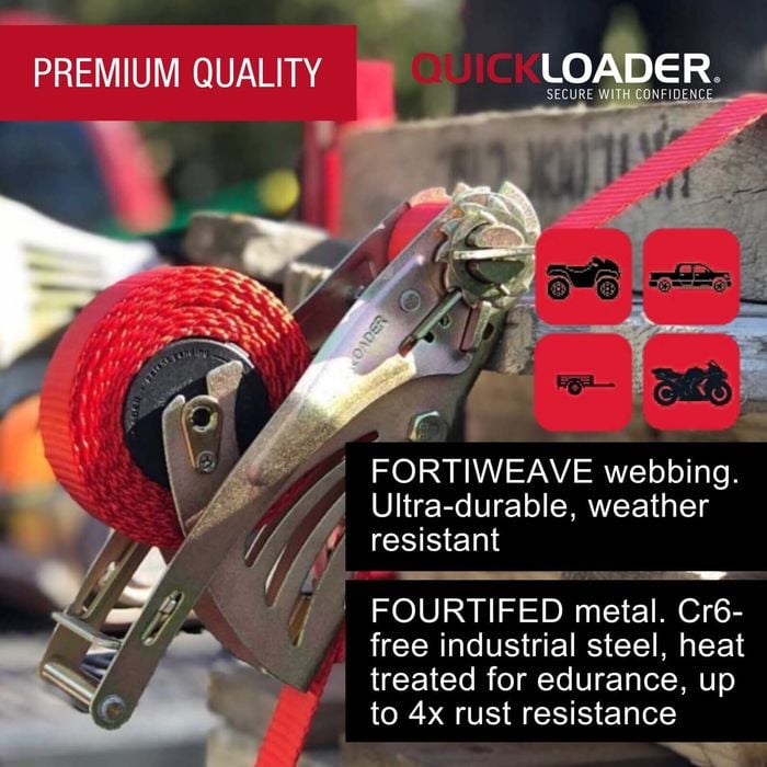 Quickloader 4.2m 25mm Retractable Ratchet Tie Down Strap 400kg - 2 Pack - Bunnings Australia