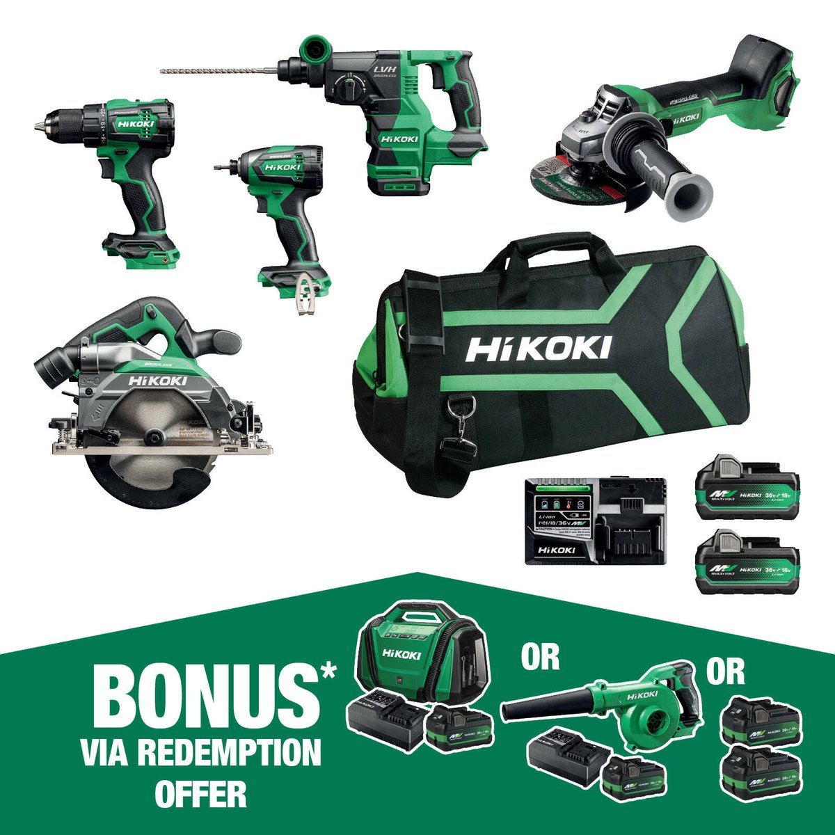 HiKOKI 18V 5 Piece Brushless Combo Kit KC18D5P2(HRZ) - Bunnings Australia