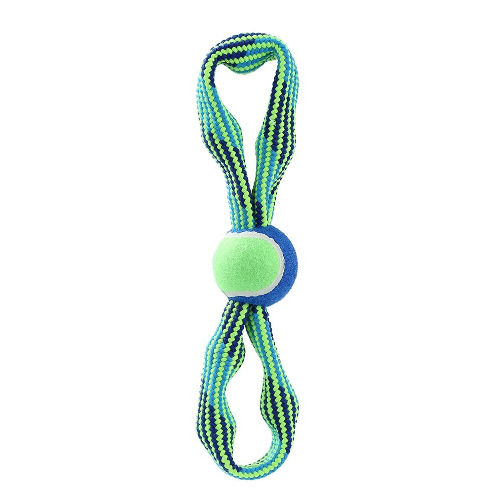 Paws Claws Tug Of War Double Loop Rope W Tennis Ball Squeakers 33cm Blue Green Bunnings Australia