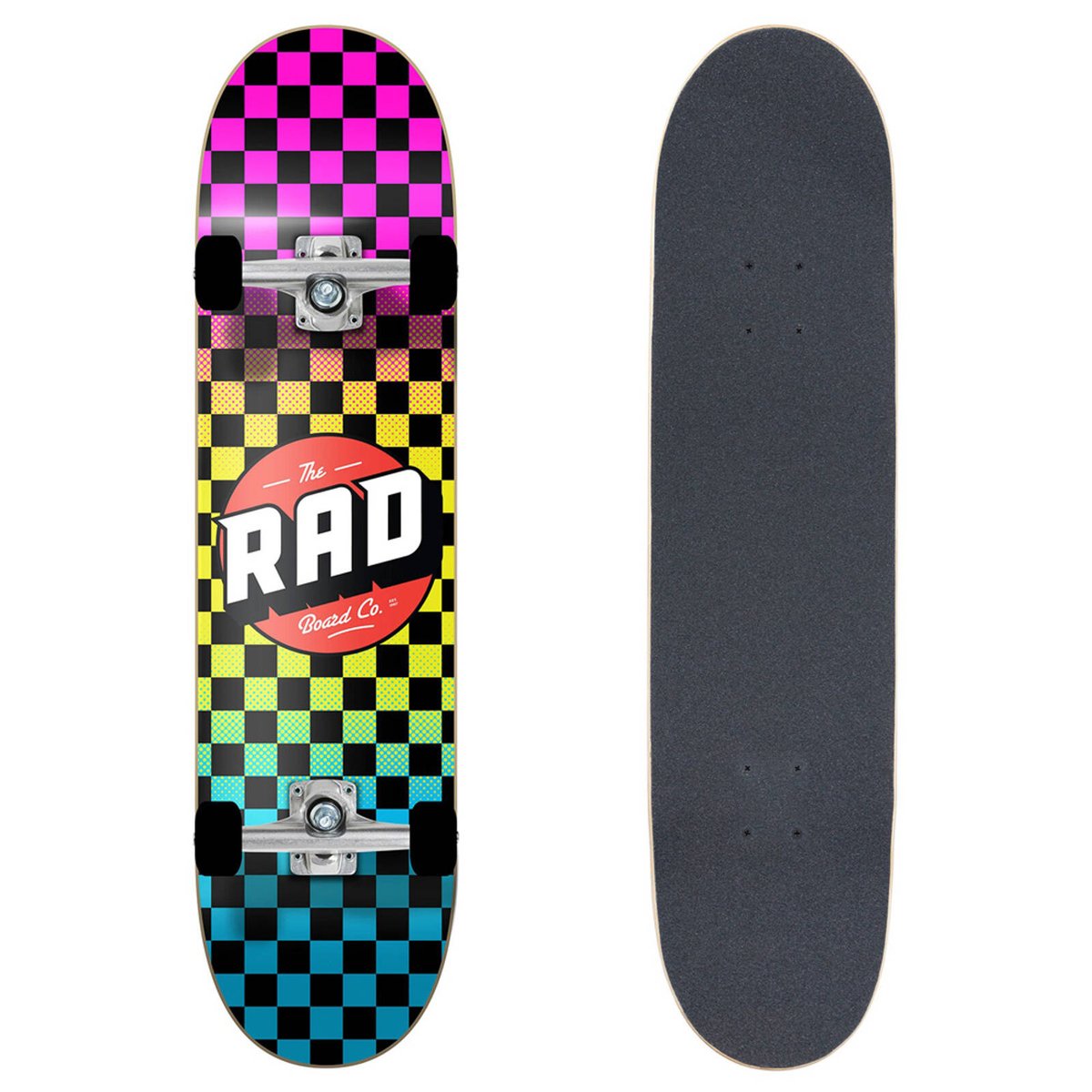Rad Board Co Complete Skateboard Dude Crew Checker Neon Fade Deck Width ...