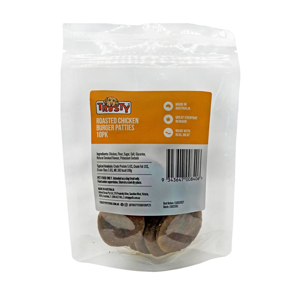 Trusty 10PK Roasted Chicken Burger Patties Dog Treats - Bunnings Australia