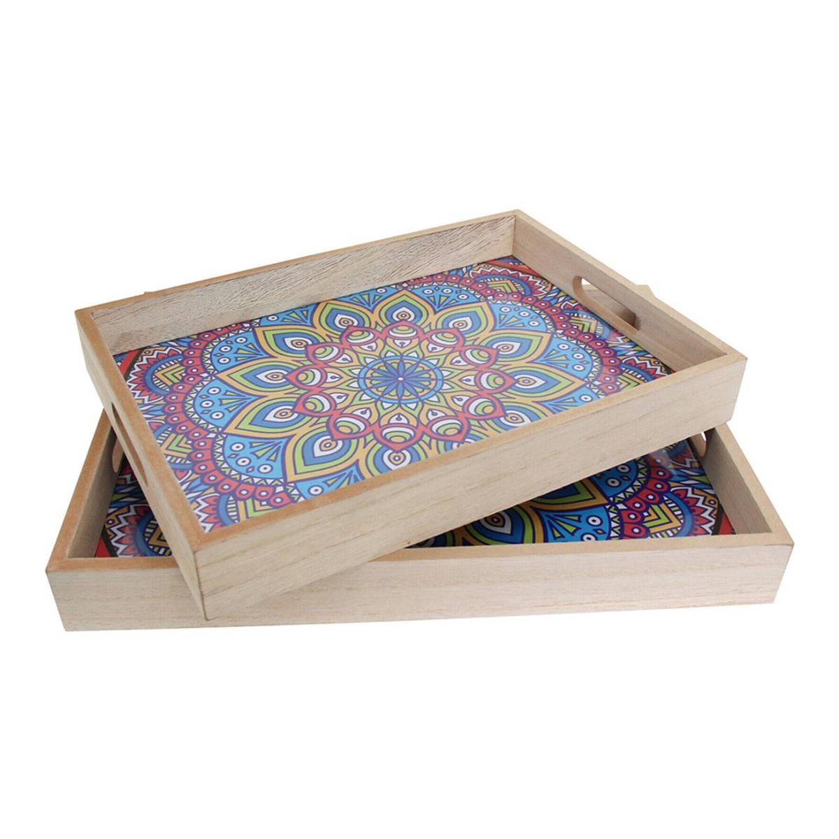 2pc LVD Decorative MDF/Glass 40/35cm Tray w/ Handles Rectangle ...