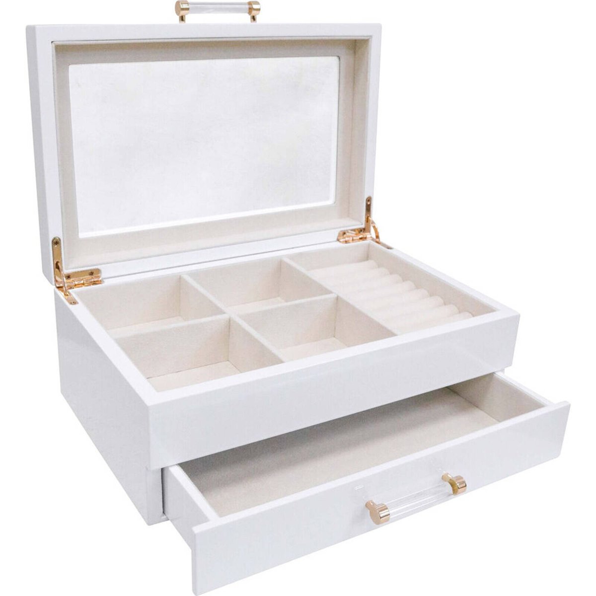 LVD Lacquer Large Jewellery Storage Box Organiser 25x16cm - White ...