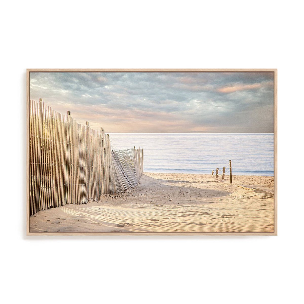 Artey | Sandy Beach, Morning - Framed Canvas - Natural Frame - 40 x ...