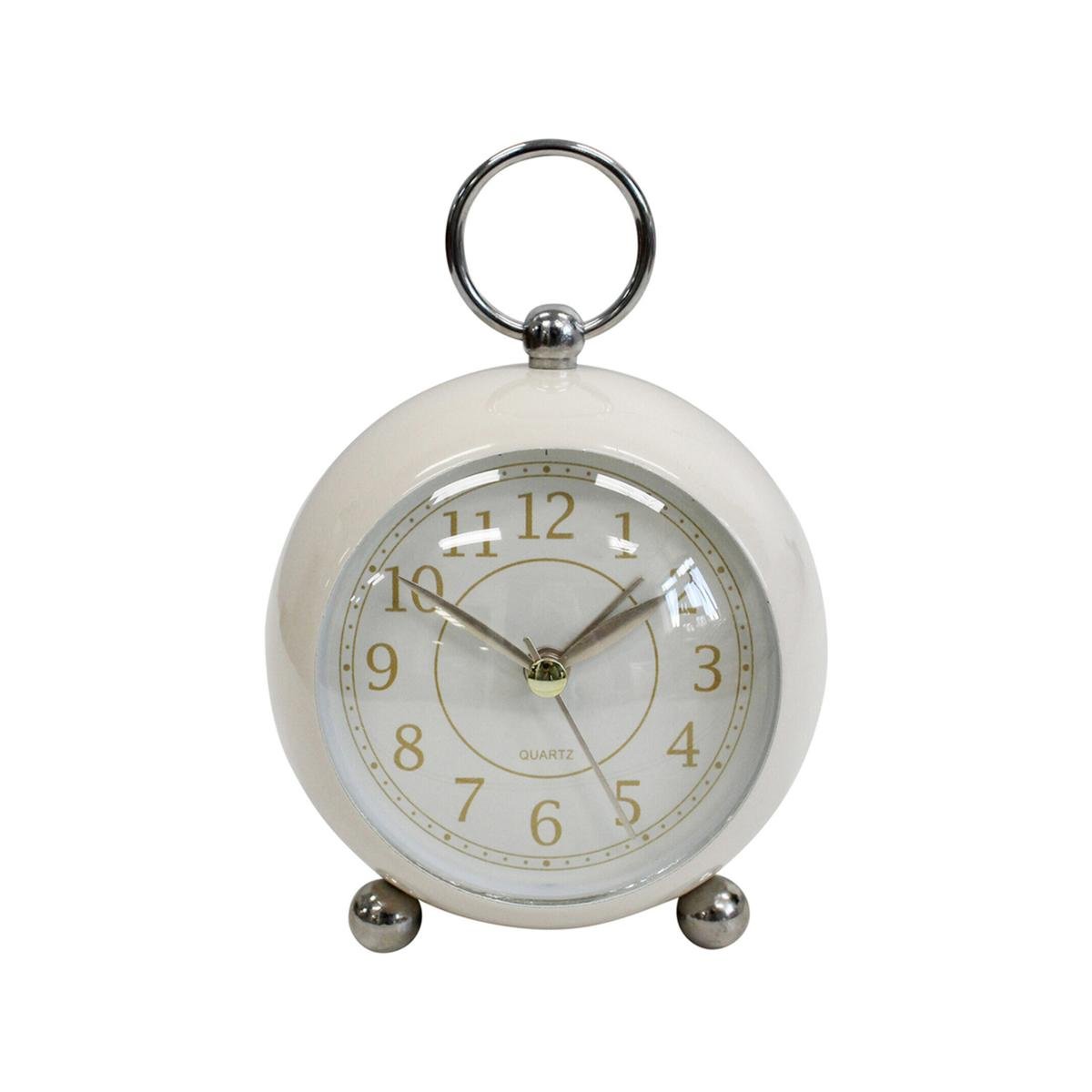 Round Metal Glass Petite 13cm Alarm Clock Bedside Analogue - Ivory ...