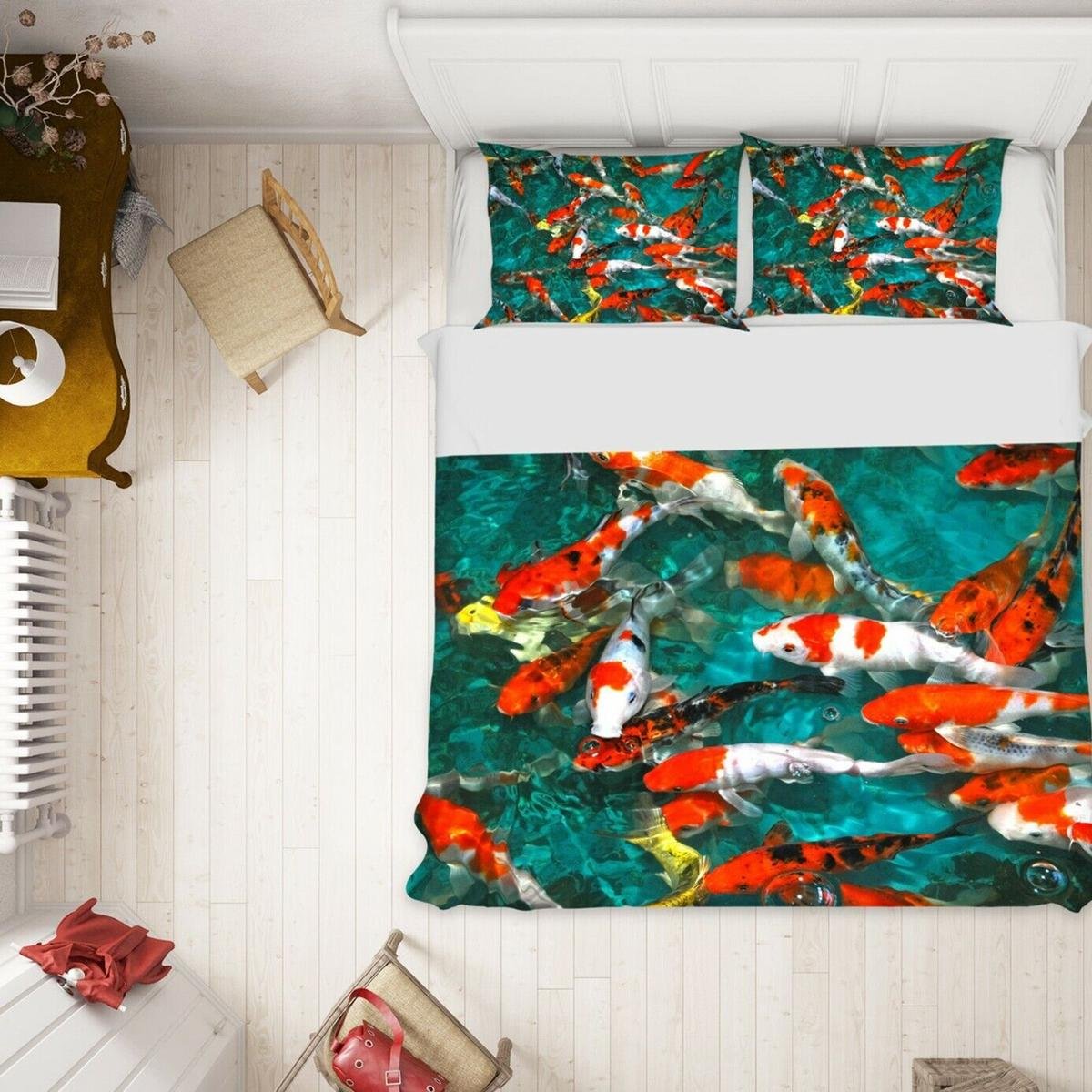 3D Red Goldfish 244 Bed Pillowcases Quilt Queen Size - Bunnings Australia