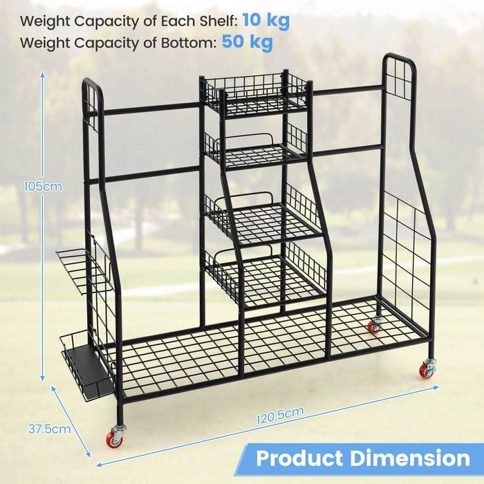 Costway Metal Golf Bag Storage Rack Mobile Golf Club Stand Organizer w ...