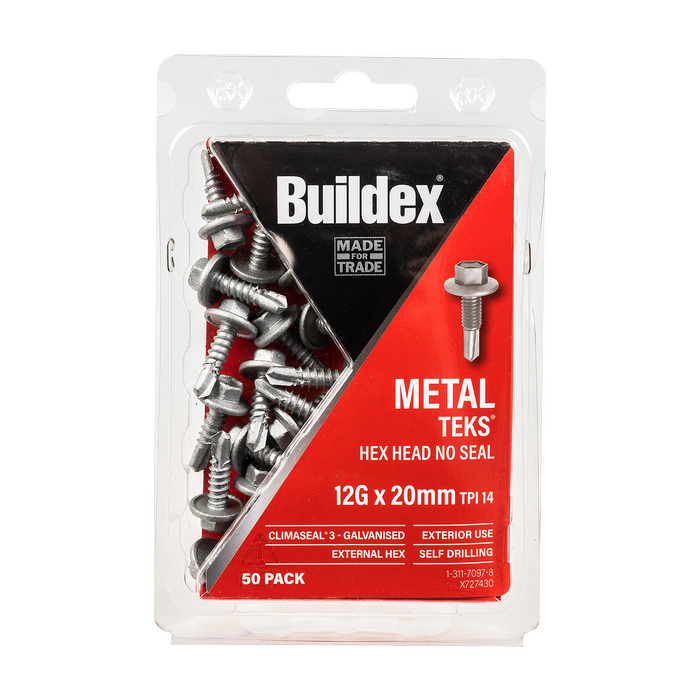 Buildex 12 - 14 x 20mm Climaseal Hex Head Metal Tek Screws - 50 Pack ...