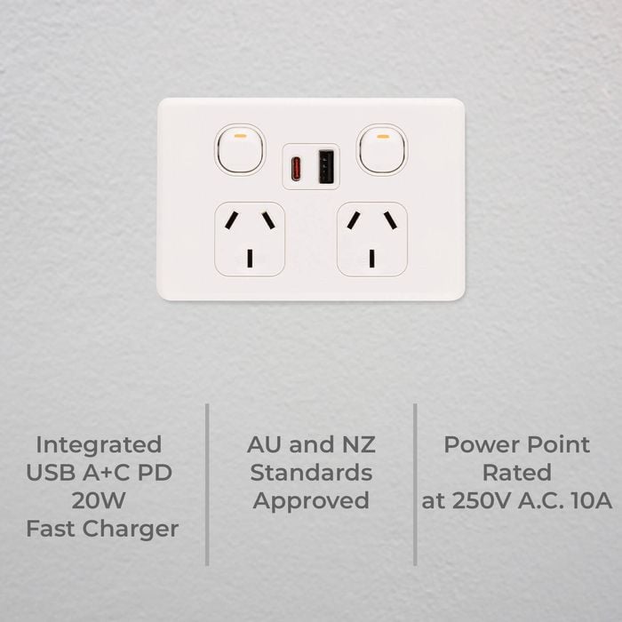 DETA S-line Double Power Point With USB A+C PD20W Fast Charging ...