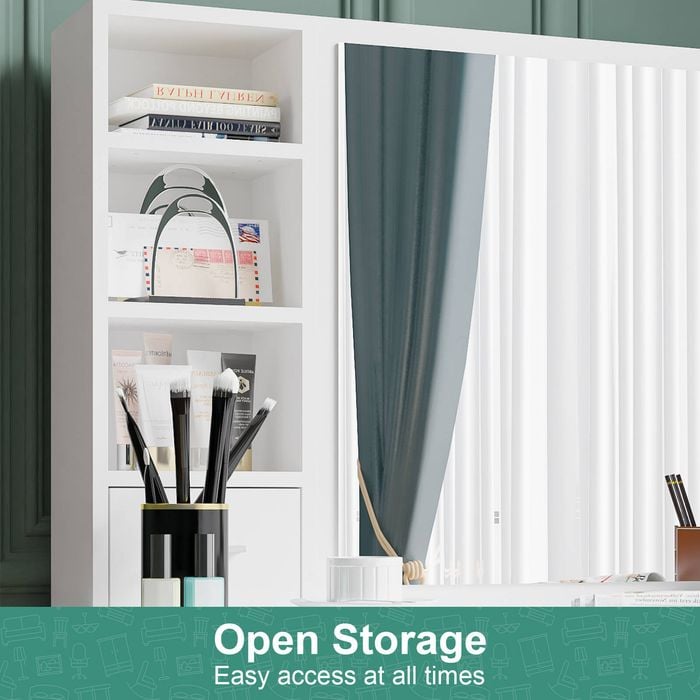 Advwin Dressing Table Set with Slide Mirror and Stool Vanity Desk Hiden ...