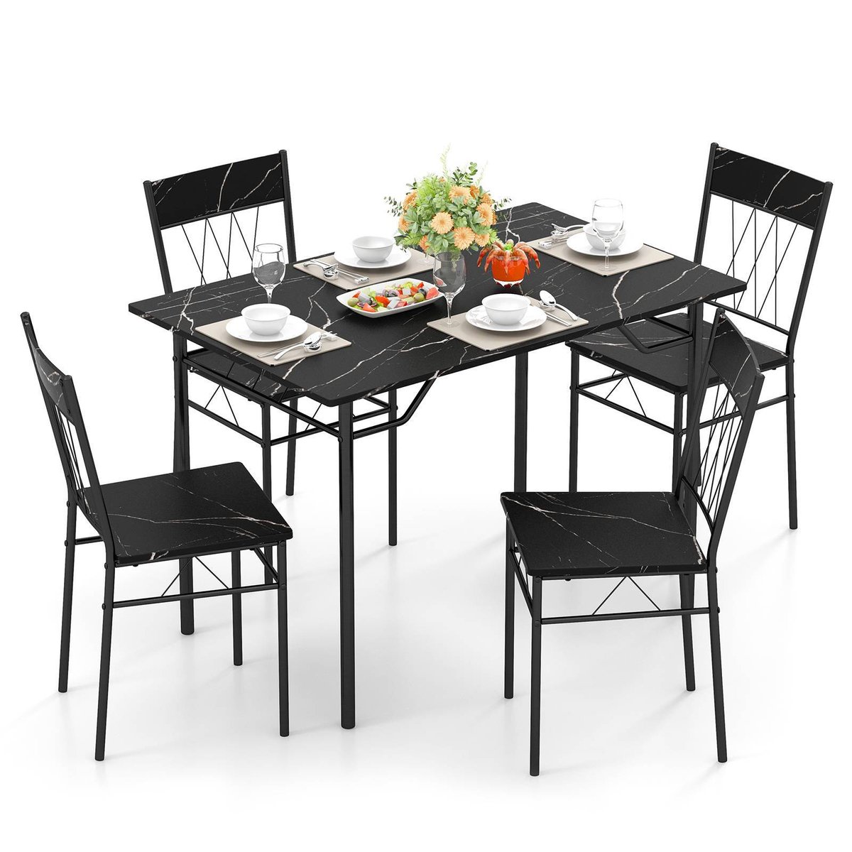 Costway Dining Table Set Waterproof Tabletop Kitchen Dining Room ...