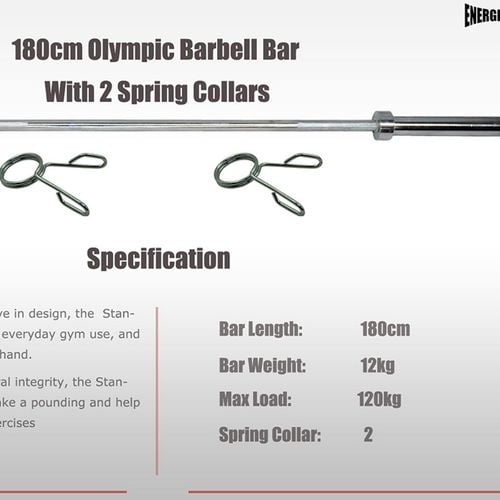 180cm 6 FT Chrome Olympic Barbell Bar 6 Foot Bar Weight & 2 Free Spring ...