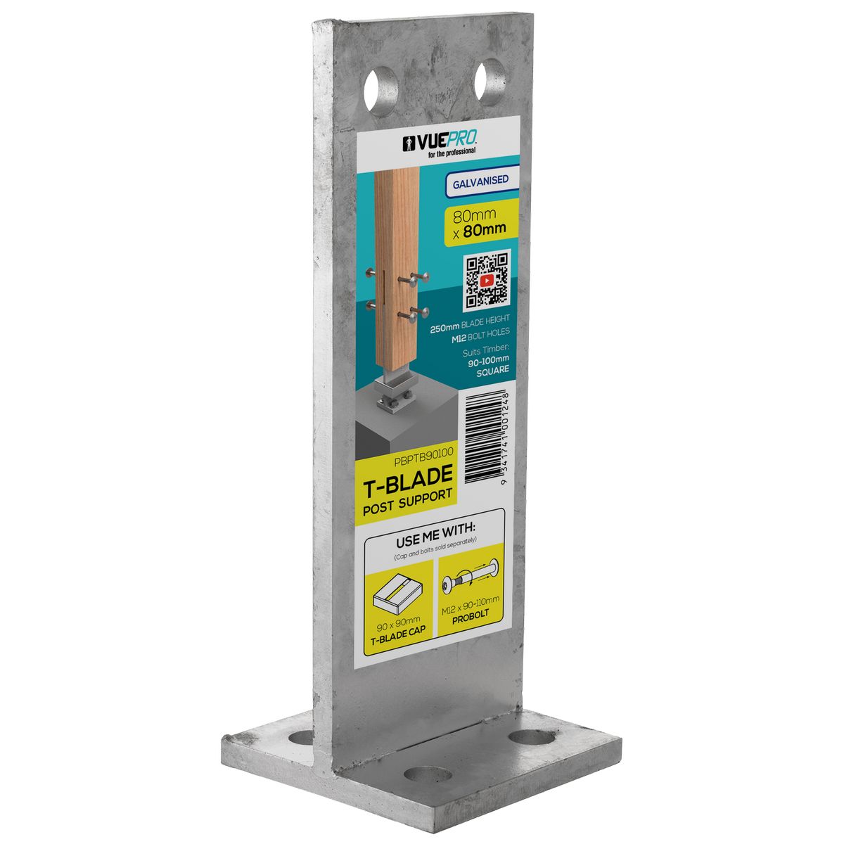 VUEPRO 80 x 80mm Galvanised T-Blade Post Support - Each - Bunnings ...