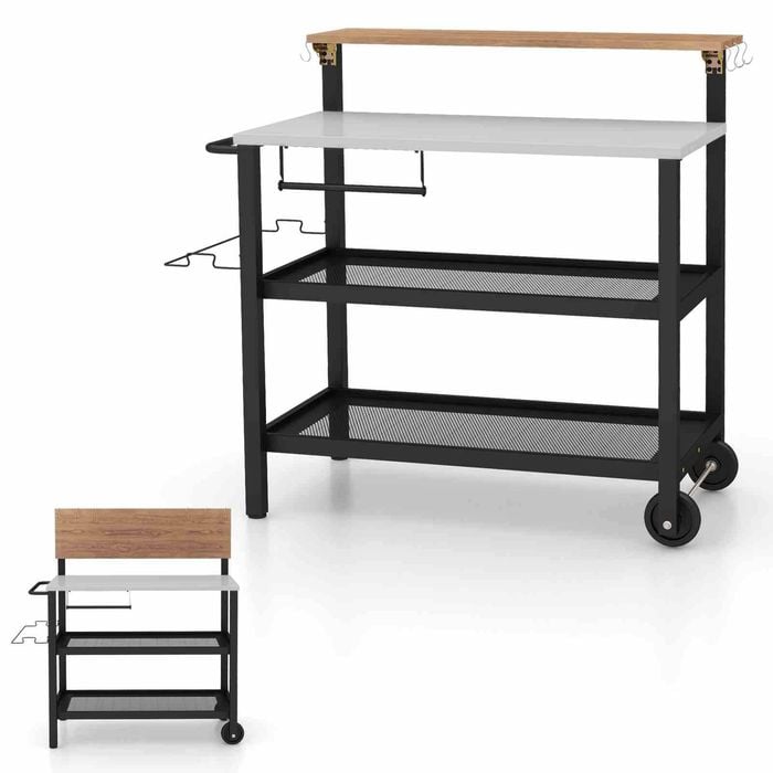Costway Foldable Dining Cart Mobile Food Prep Trolley - Bunnings Australia