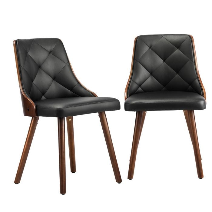 Oikiture 2x Dining Chairs Wooden Faux PU Leather Black - Bunnings Australia