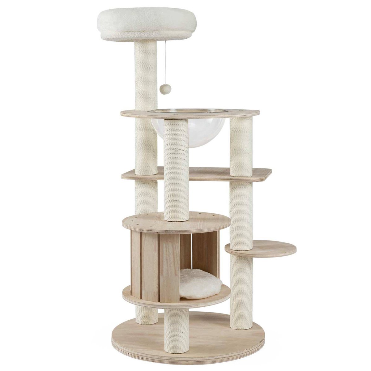 Costway 1.32m Wood Cat Tree Scratching Post W/cando Natural - Bunnings ...