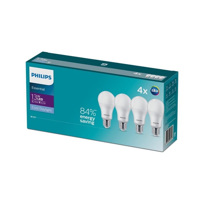 Philips A60 E27 LED 1450lm Cool Daylight 13W Globe - 4 Pack - Bunnings ...