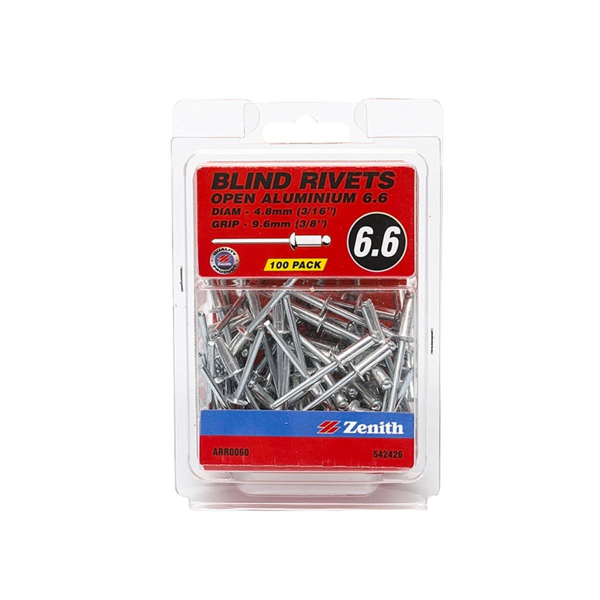 Zenith Blind Rivet Open Alum 3/16"D x 3/8"G 100pk - Bunnings New Zealand
