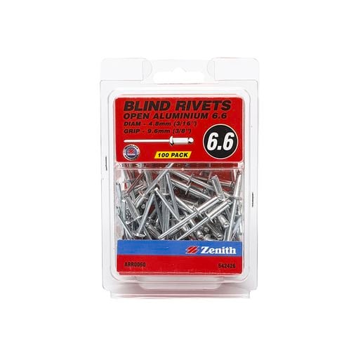 Zenith Blind Rivet Open Alum 3/16"D x 3/8"G 100pk - Bunnings New Zealand