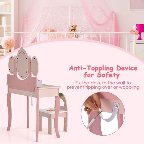 Costway Princess Dressing Table Chair Set Pink - Bunnings Australia