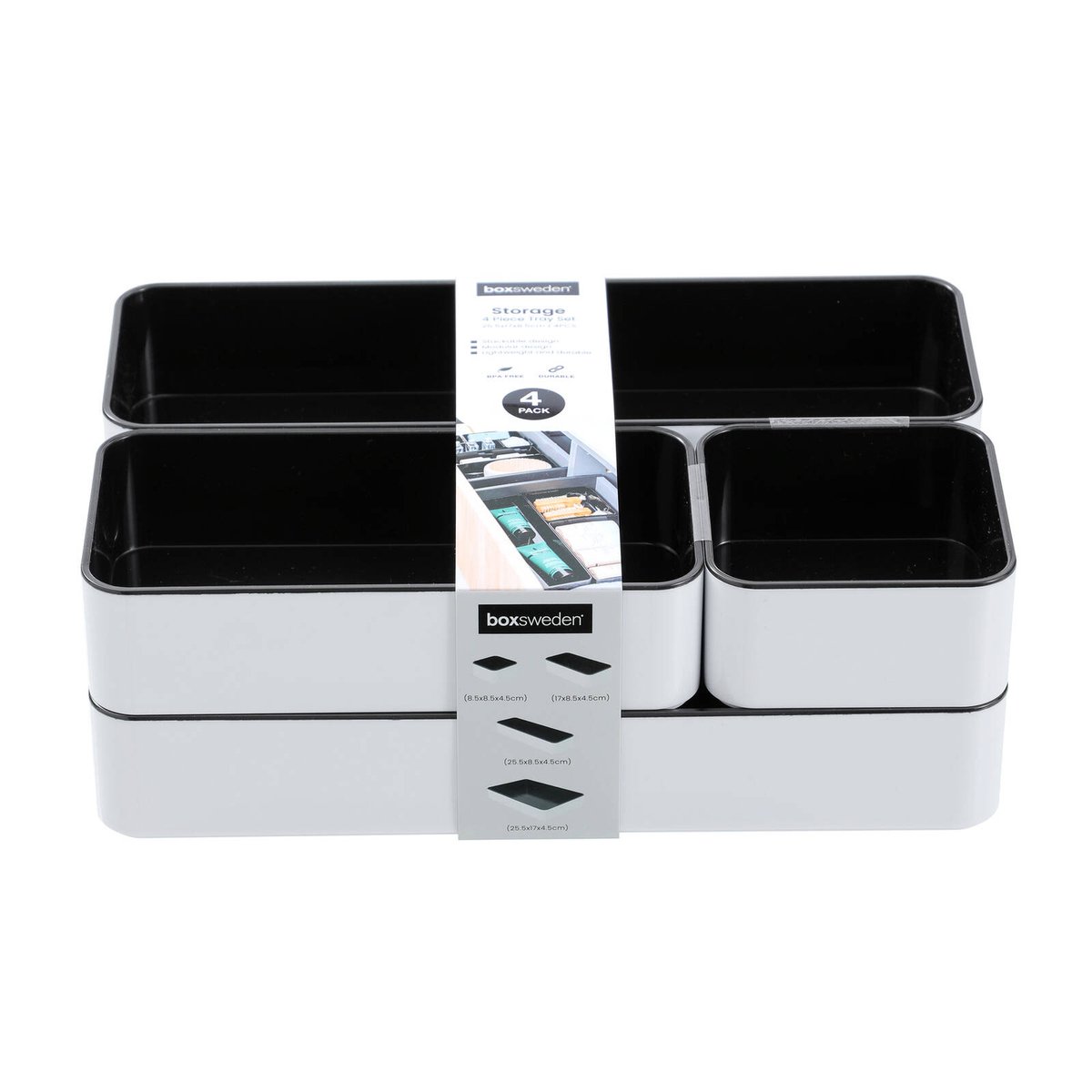 Boxsweden 25.5 x 17 x 9xm Two Tone 4 Piece Storage Tray Set - Bunnings ...