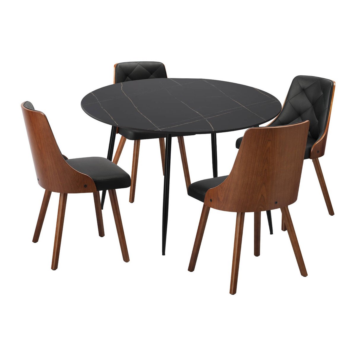 Oikiture 110cm Round Dining Table with 4PCS Dining Chairs Faux Leather ...