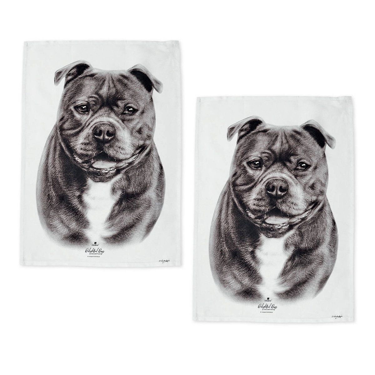 Set of 2 Delightful Dogs Cotton Kitchen Tea Towels 50 x 70 cm Staffy ...