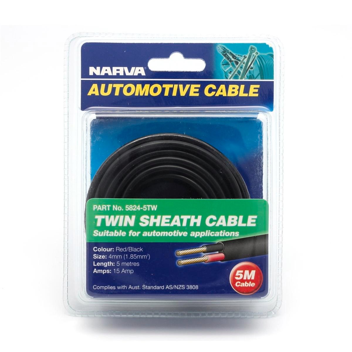 Narva 4mm x 5m 15 Amp Red / Black Twin Core Sheathed Cable - Bunnings New Zealand