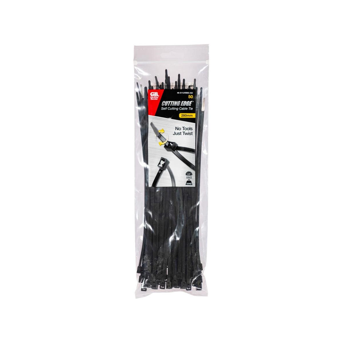 Gardner Bender 280 x 4.3mm Black Self-Cutting Cable Ties - 50 Pack ...