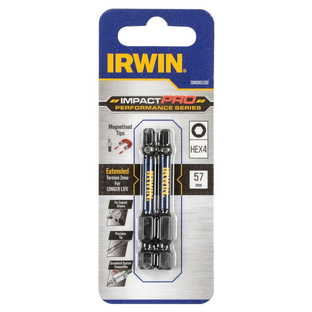 Irwin Impact Pro Performance 57mm Hex 4 - 2 Pack - Bunnings New Zealand