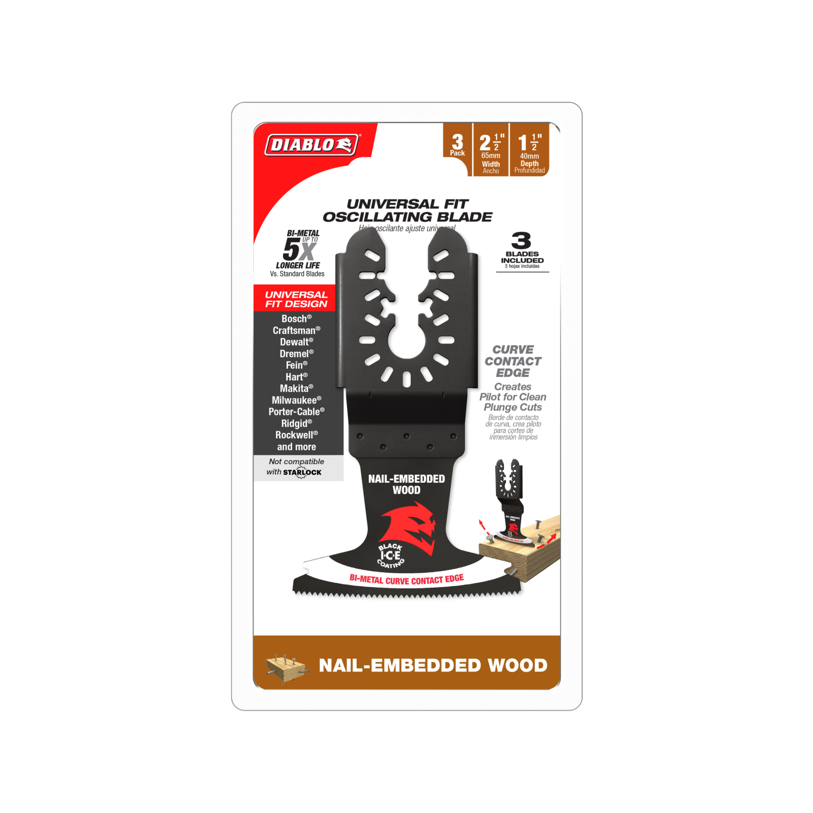 Diablo 65mm Universal Fit Bi Metal Multi Tool Blades for Nail Embedded Wood 2608F02283 3 Pack Bunnings Australia