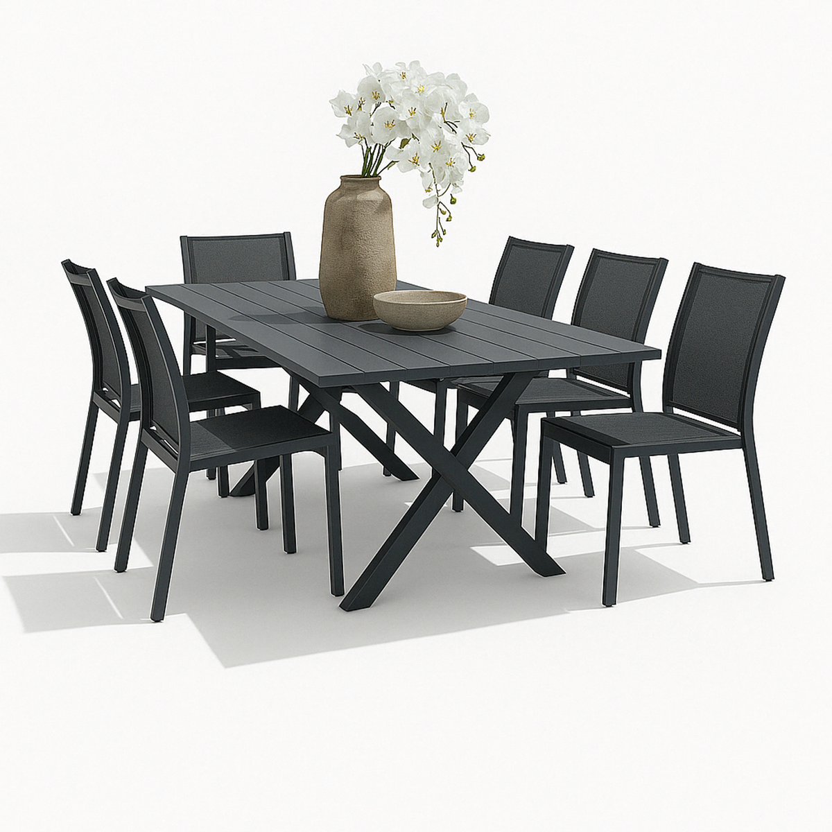 Tahitian 2.1m Aluminium Dining Table with 8 Patonga Dining Chairs ...