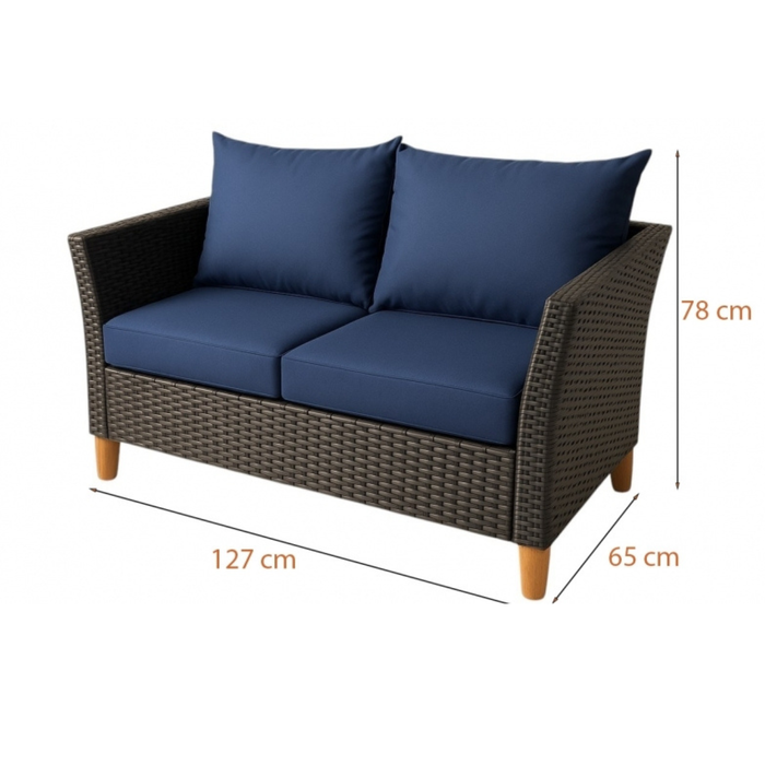 Nathan 2-Piece Outdoor Lounge Set – Navy | Compact Wicker Patio Sofa ...