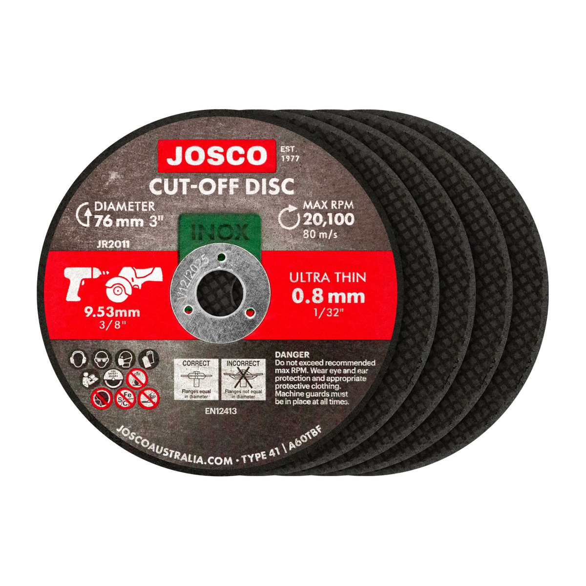Josco 76 x 0.8 x 9.53mm Cut-Off Disc Set - 5 Pack - Bunnings Australia