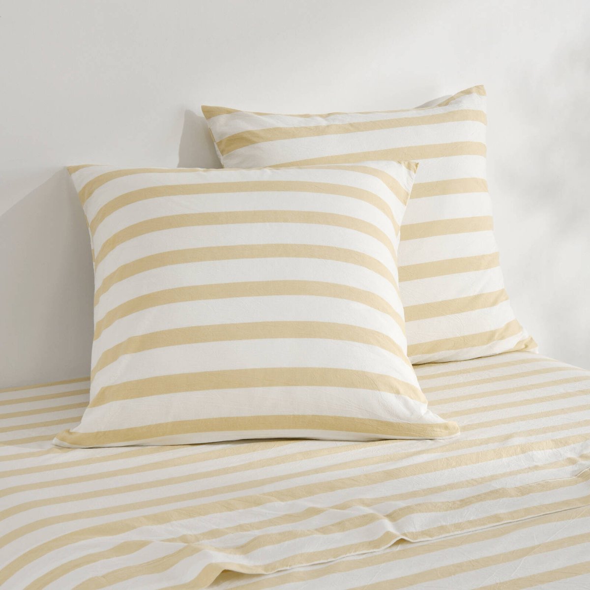 Dreamaker Cove Washed Cotton Yarn Dyed Wide Stripe Euro Pillowcase Sand ...