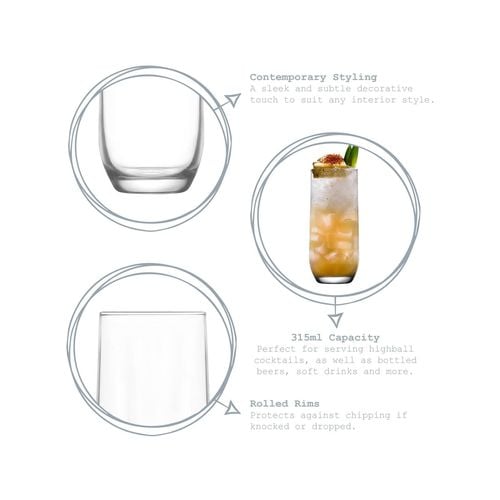 LAV 6 Piece Sude Highball Glasses Set - Contemporary Glass Drinking Tumblers - 315ml - Bunnings ...