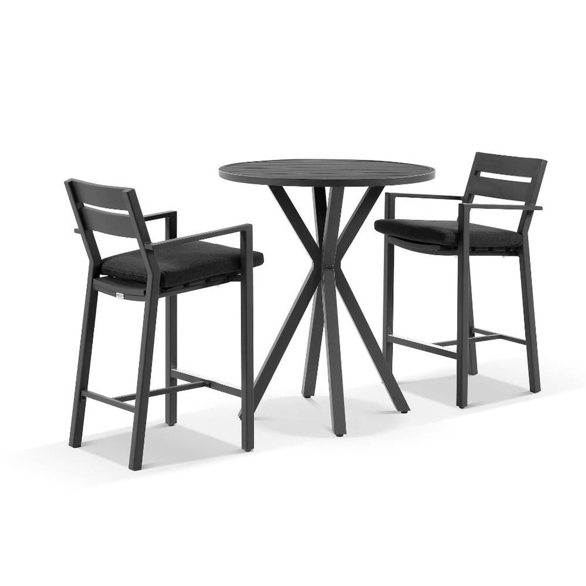 Houston Outdoor 90cm Round Aluminium Bar Table with 2 Santorini Bar ...