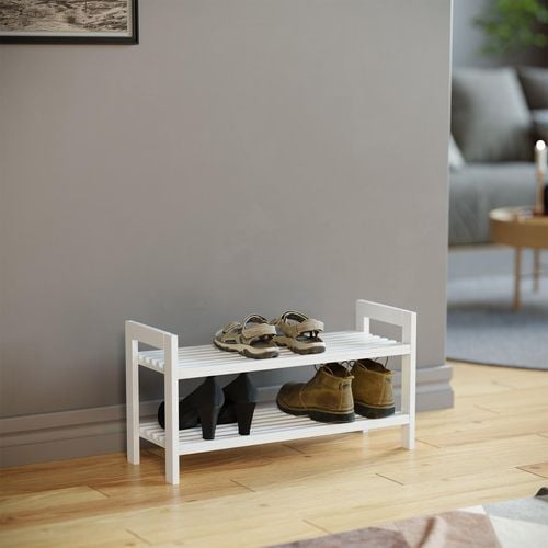 Flexi Storage Living White Bamboo Stackable 2 Tier Shoe Rack - Bunnings ...