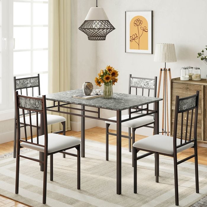 Costway 5PCs Dining Table Chairs Set Marble-Like Tabletop Dining Set ...