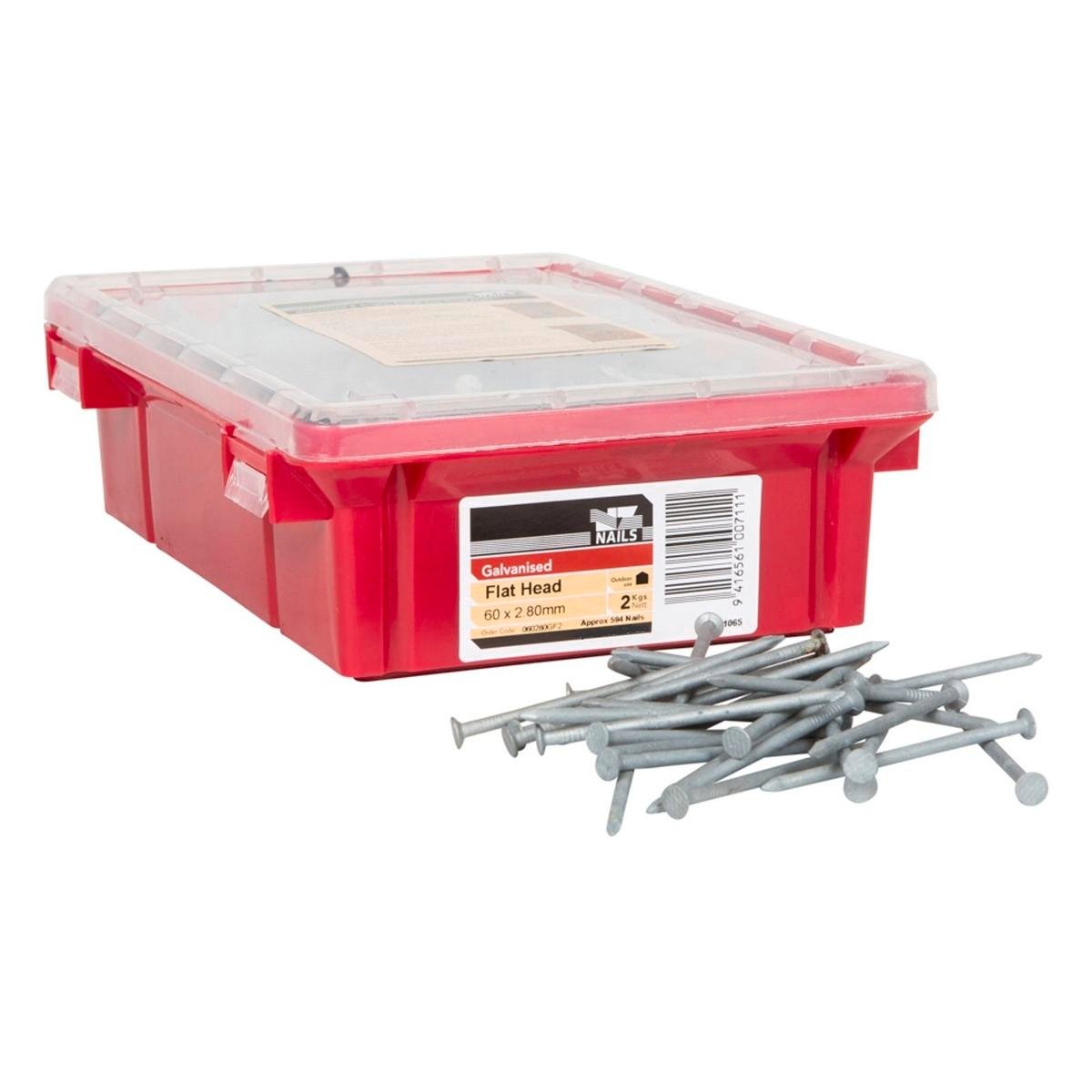 NZ Nails 60 x 2.8mm Galvanised Flat Head Nail - 2kg Pack - Bunnings New ...